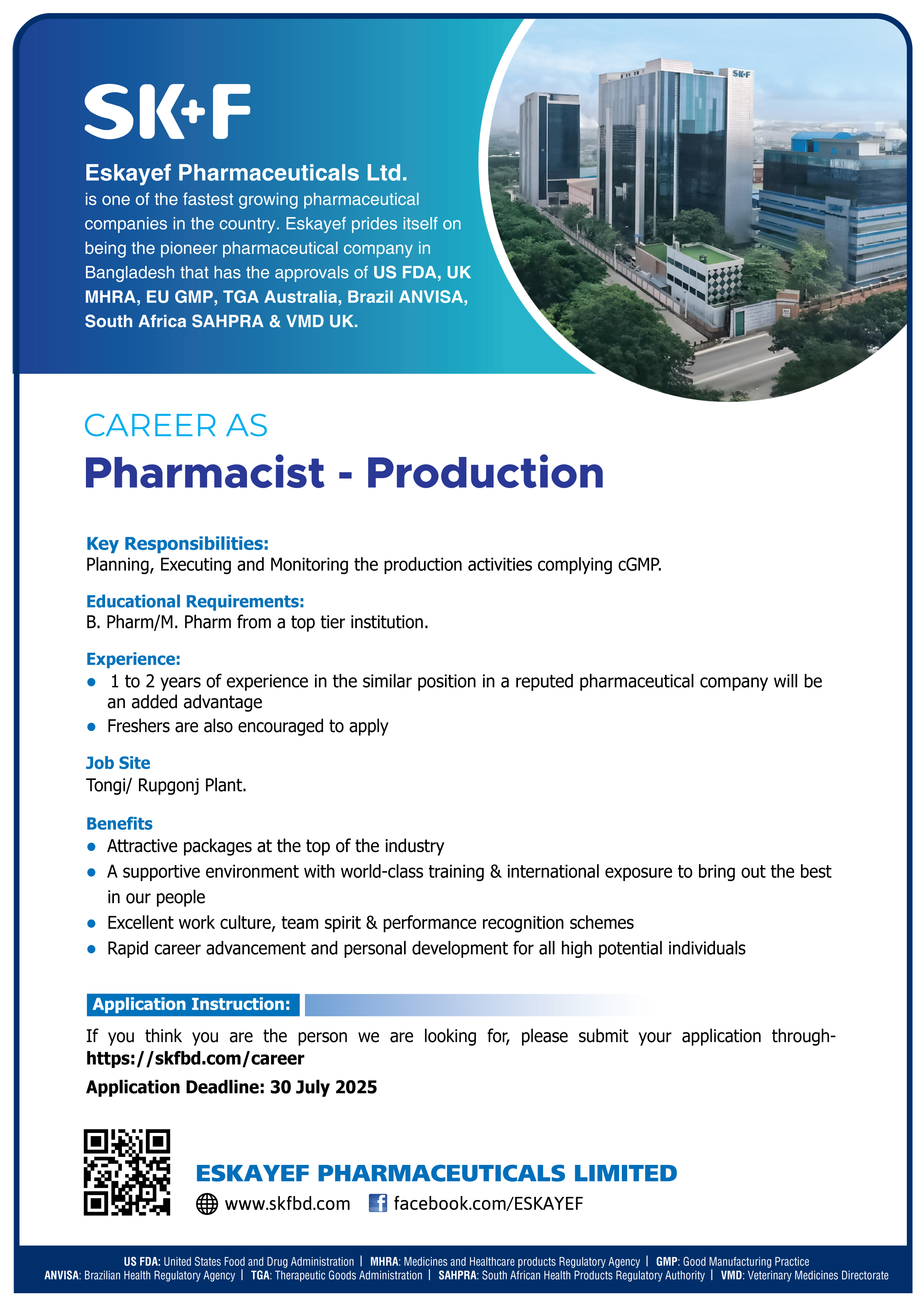 Eskayef Pharmaceuticals Ltd. | Career Apply